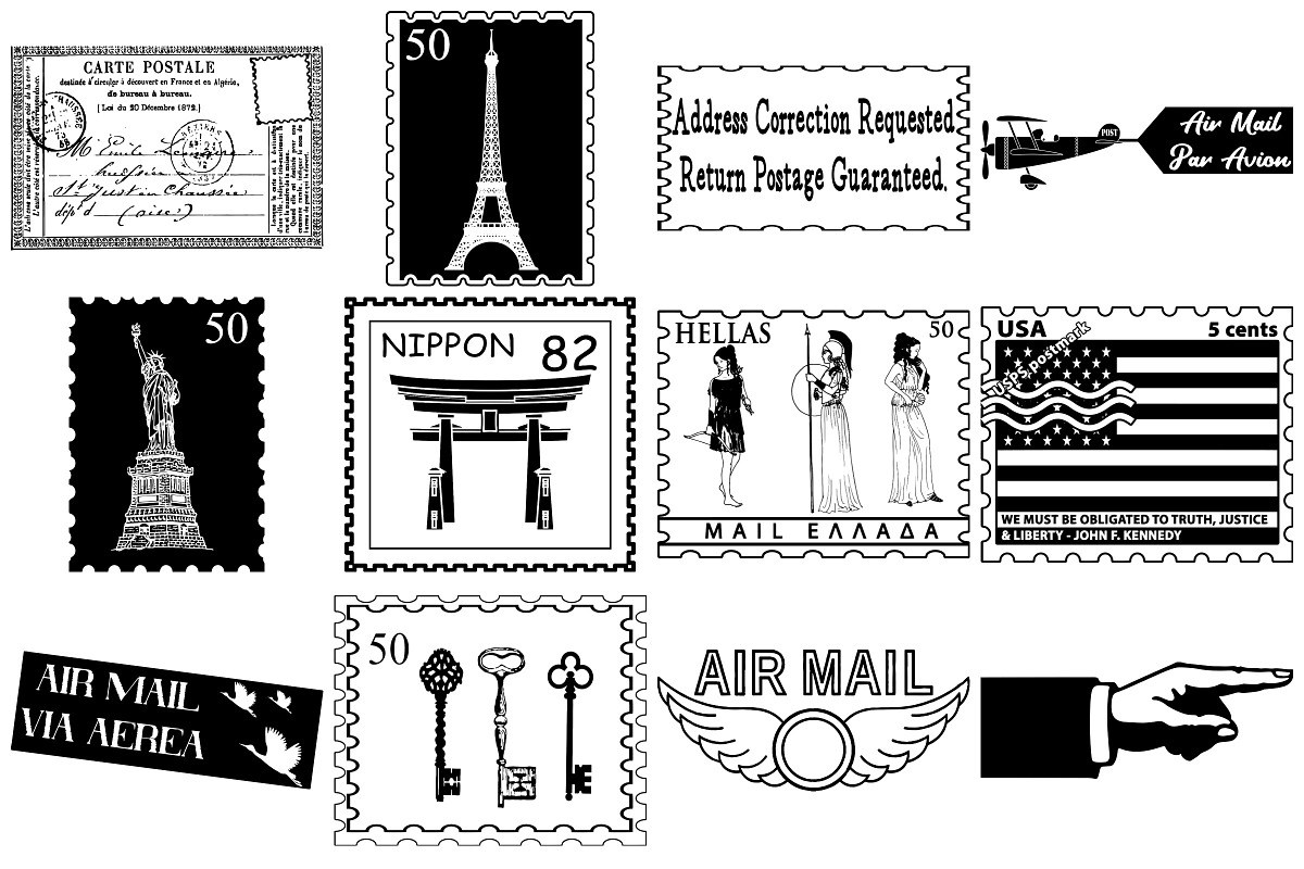 Postage Elements AI EPS PNG, a Work Illustration by FrankiesDaughtersDesign