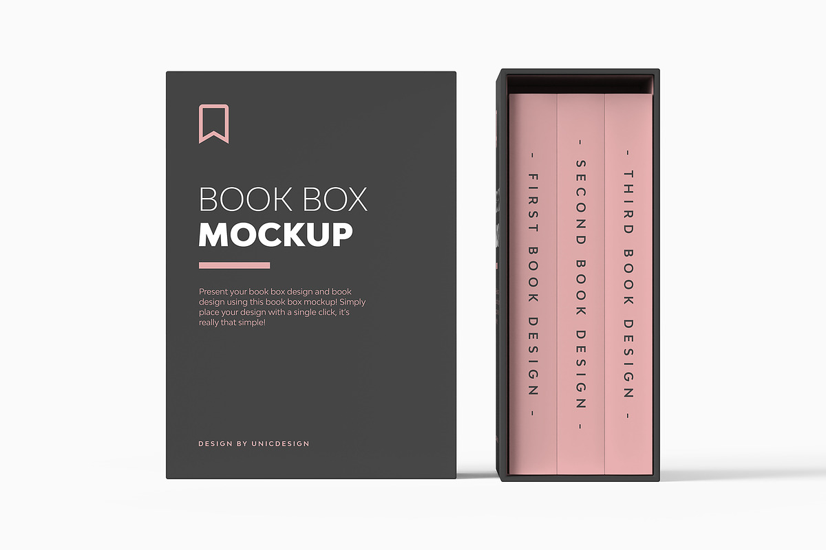 Book Box Mockup, a Packaging Mockup by UnicDesign