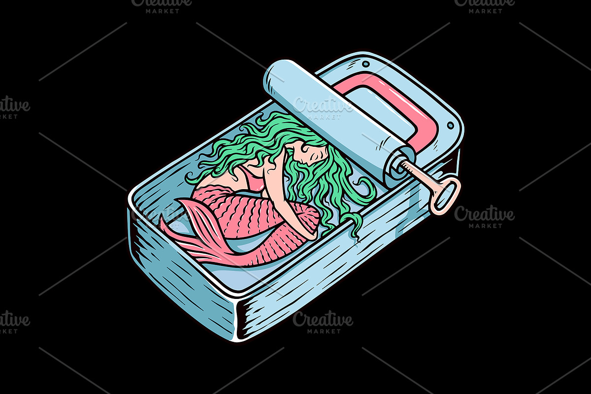 mermaid in a can illustration, a Person Illustration by gunaonedesign