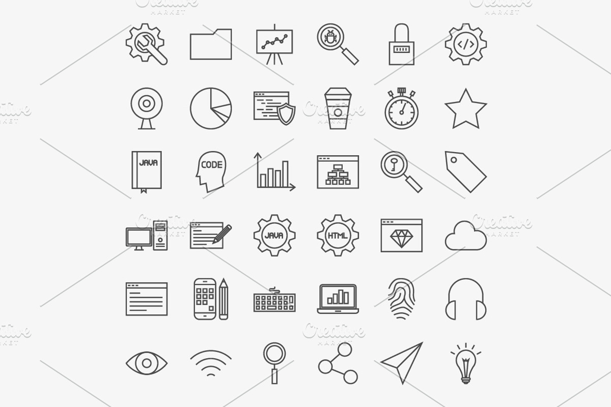 Website Development Line Art Icons, a Technology Illustration by Anna_leni