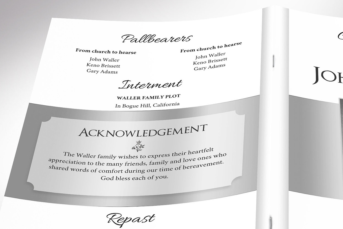 White Silver Funeral Program Word
