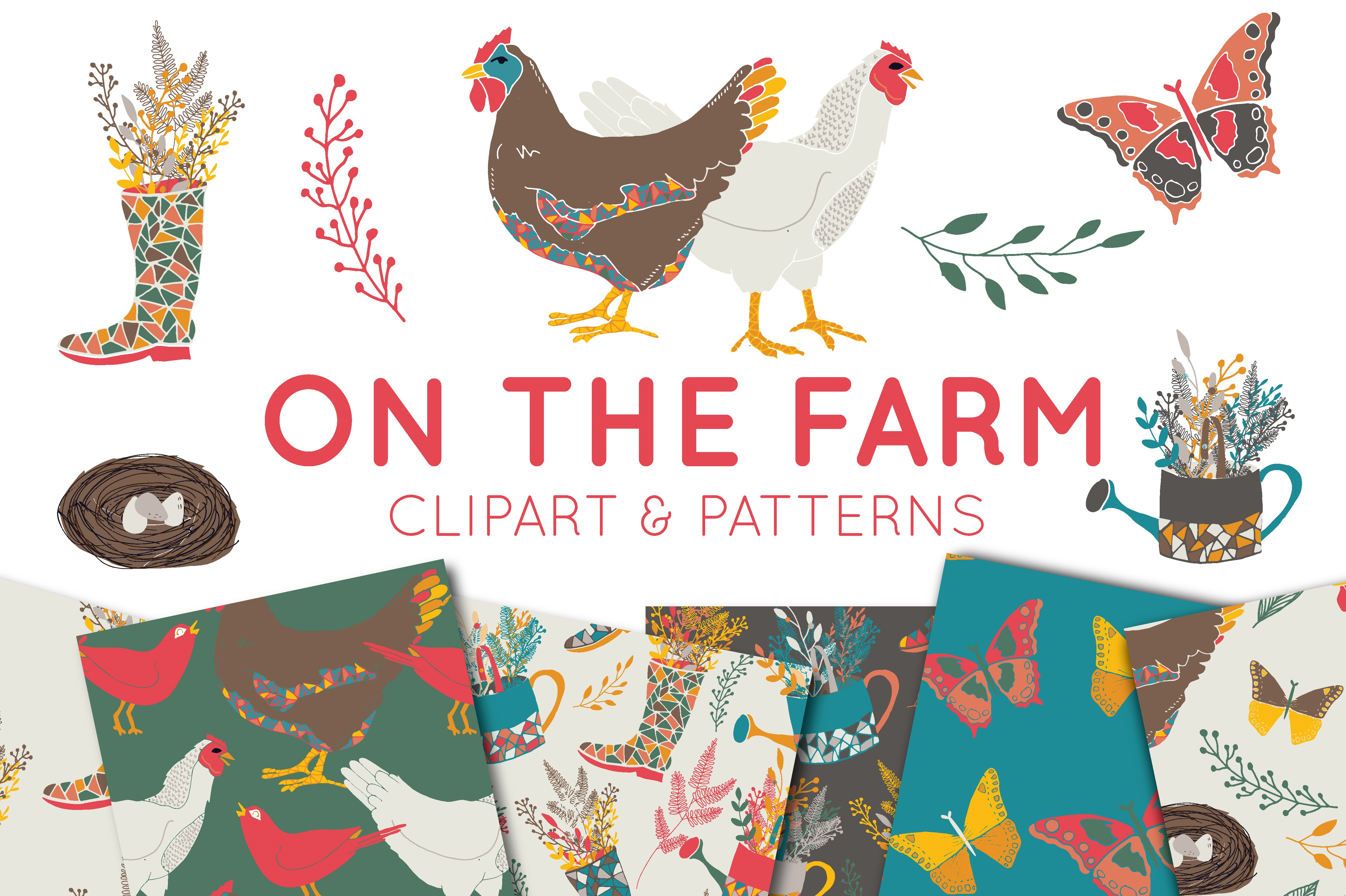 On The Farm Clipart & Digital Paper, an Illustration by illuztrate