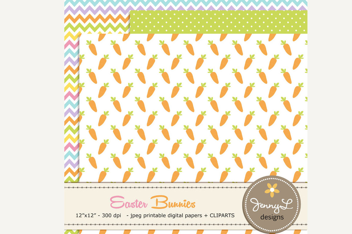 Easter Bunny Rabbit Digital Papers, a Pattern Graphic by JennyL Designs