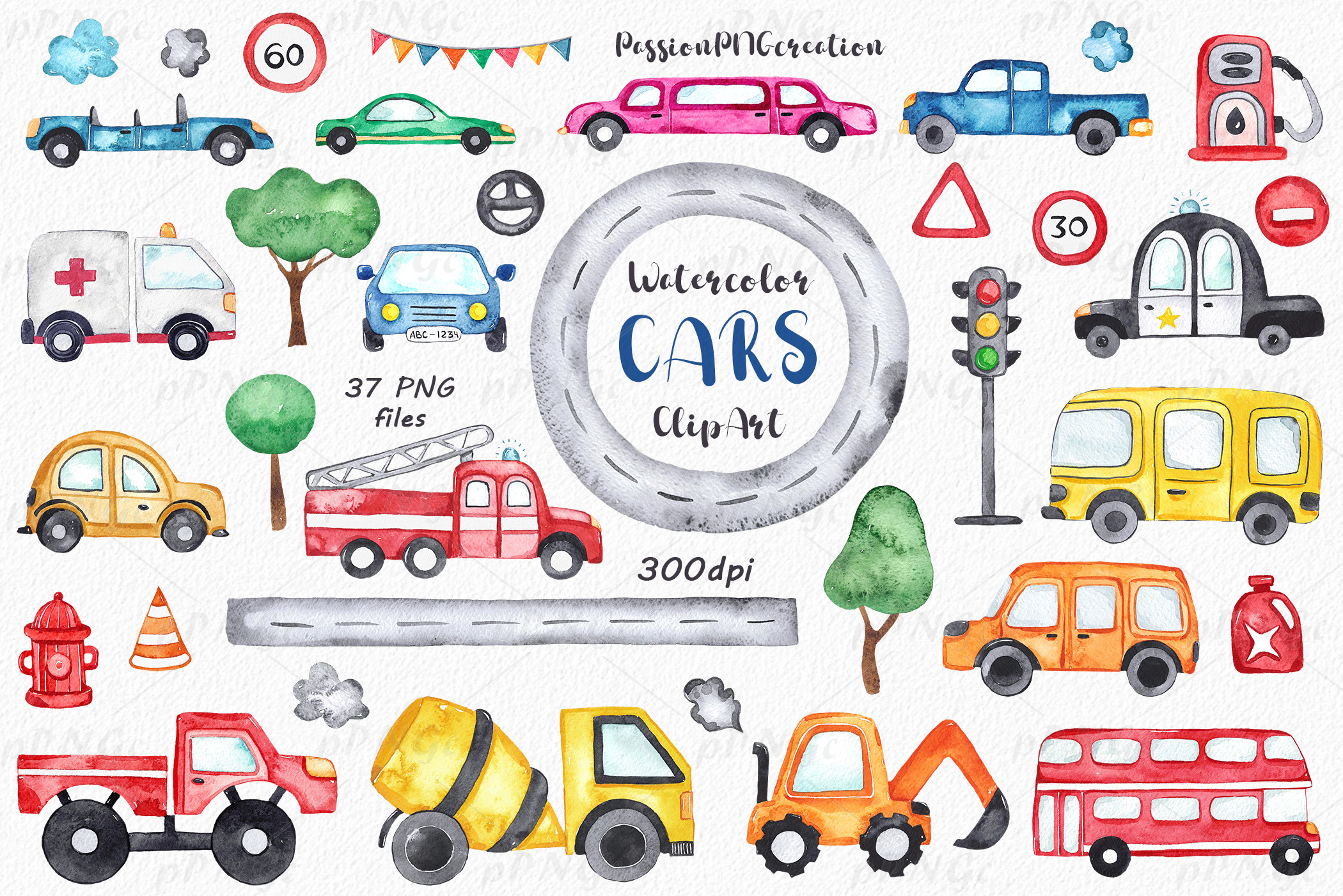 Watercolor Cars clipart, an Education Illustration by ...