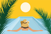 Girl in hat relaxing in pool | People Illustrations ~ Creative Market