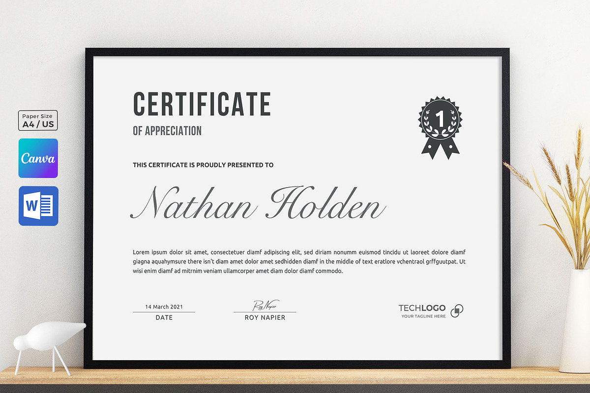 Clean Certificate Template, a Stationery Template by TelaTemplates