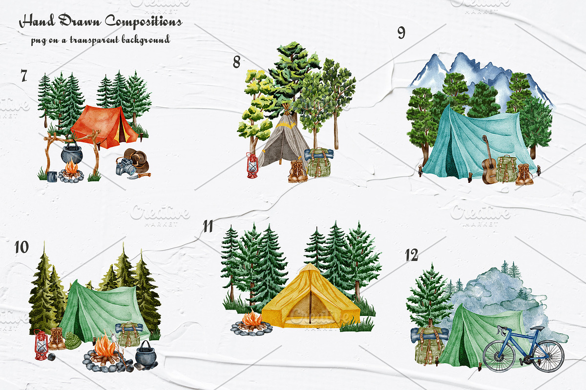 Camping Watercolor Clipart, a Sport Illustration by BarvArt