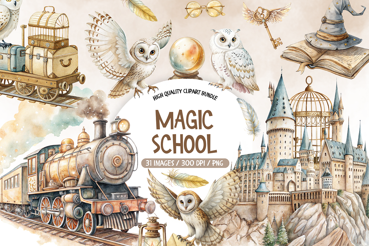 Magic School Clipart, Wizard School, an Illustration by TatiMockup