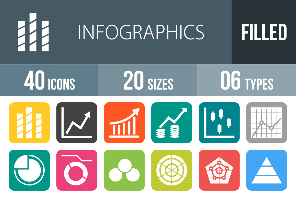 40 Infographics Filled Icons, an Outline Icon by IconBunny