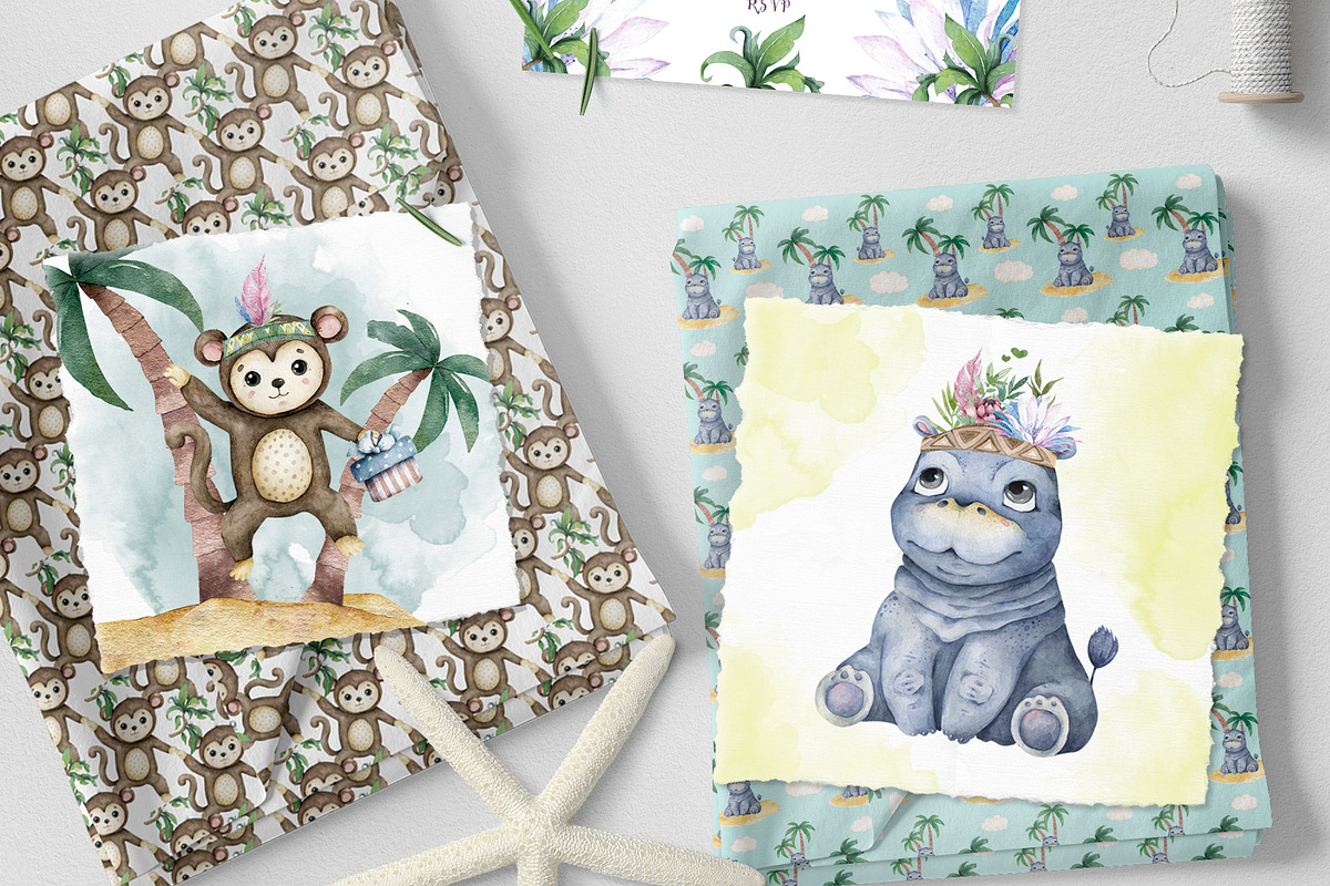 Cute Hippo & Friends Safari Animals, an Animal Illustration by Ann Art ...