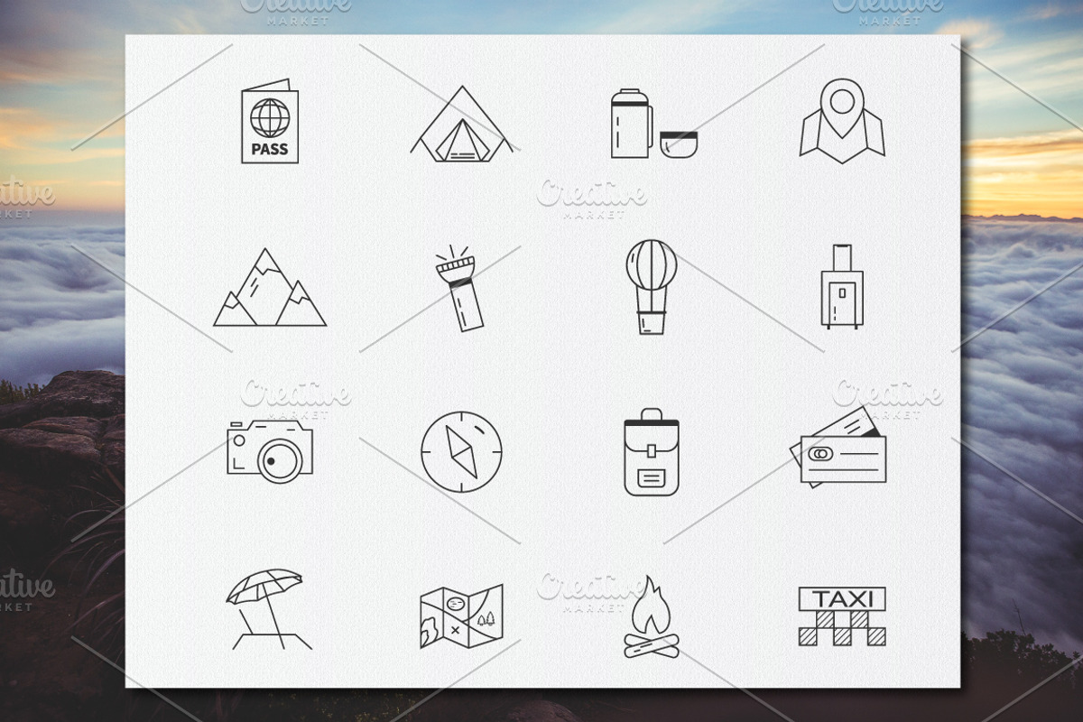 Travel Line Icons Set, an Object Graphic by JeksonGraphics