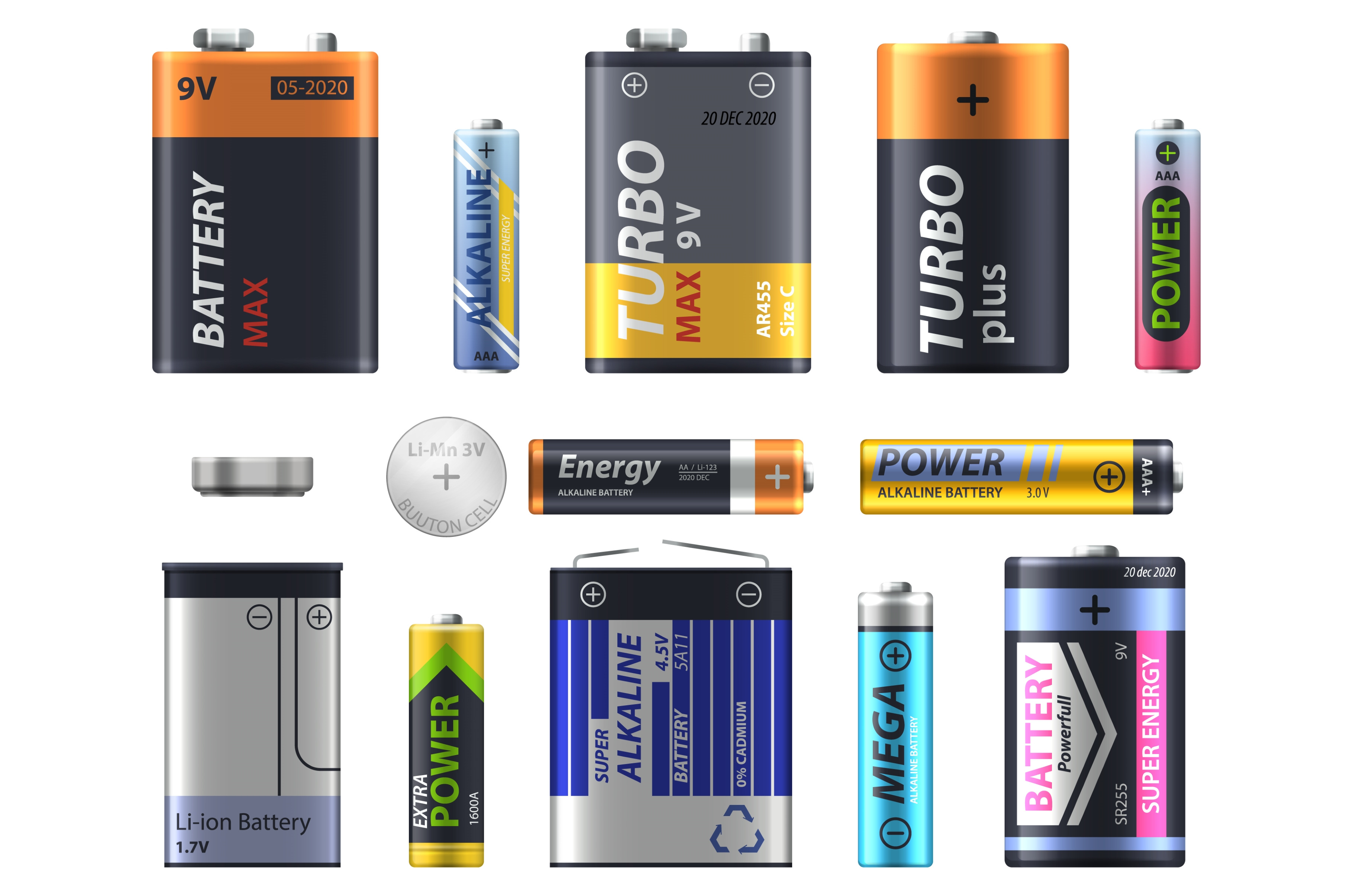 Battery types set, AA and AA sizes, an Object Graphic by Elegant Solution