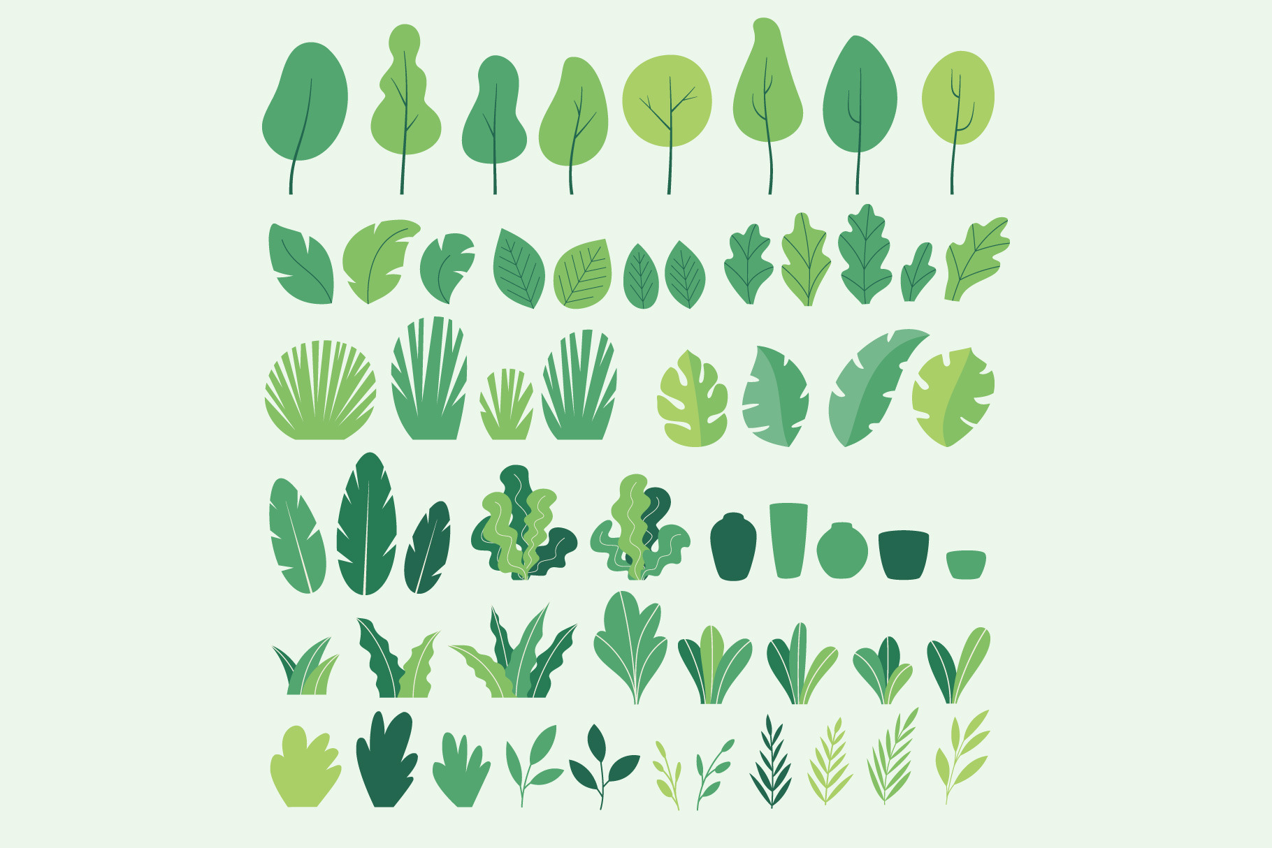 Flat Plants, Trees, Leaves, Branches, a Decorative Illustration by ...