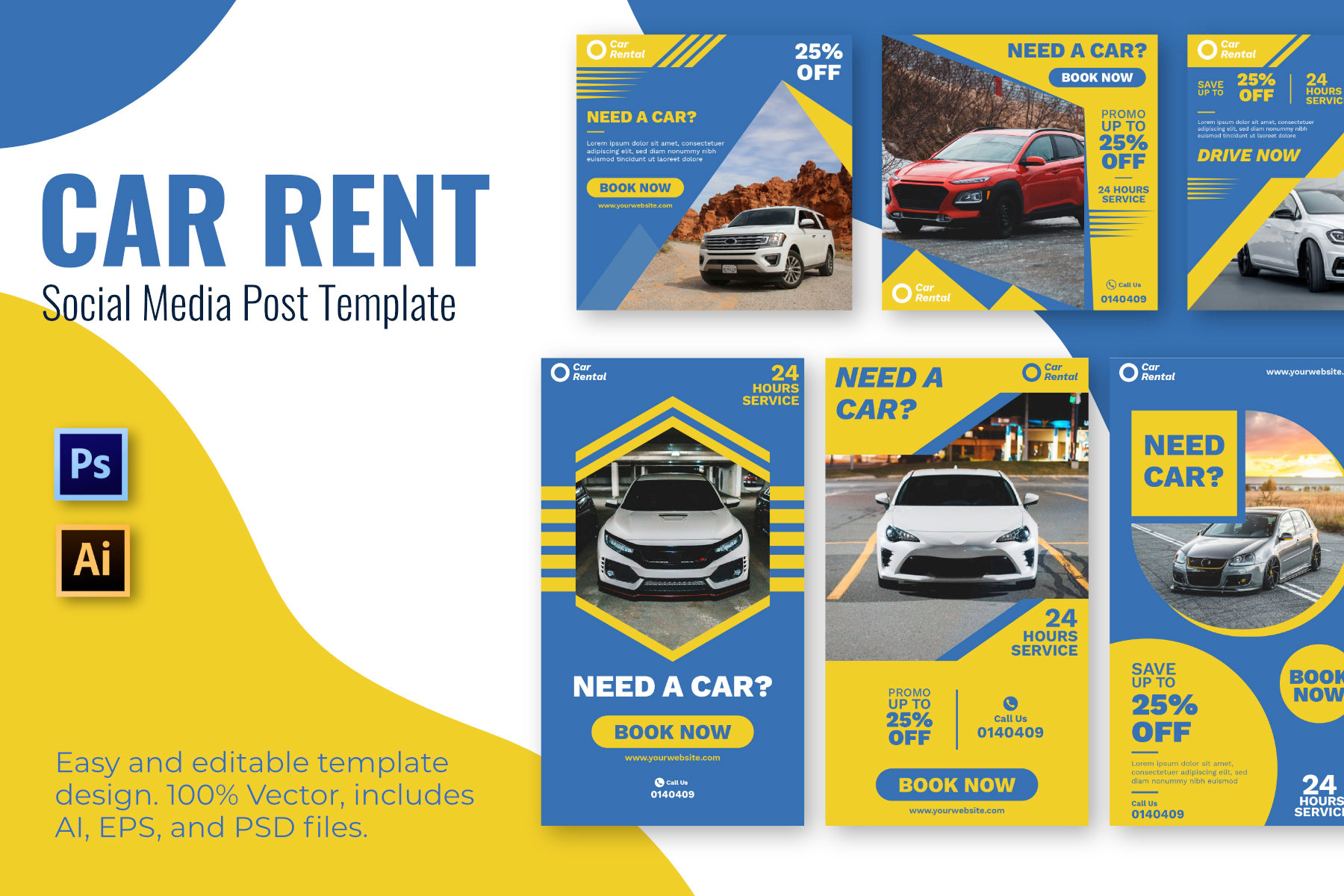 Car Book Social Media Template, a Social Media Template by AQR Studio