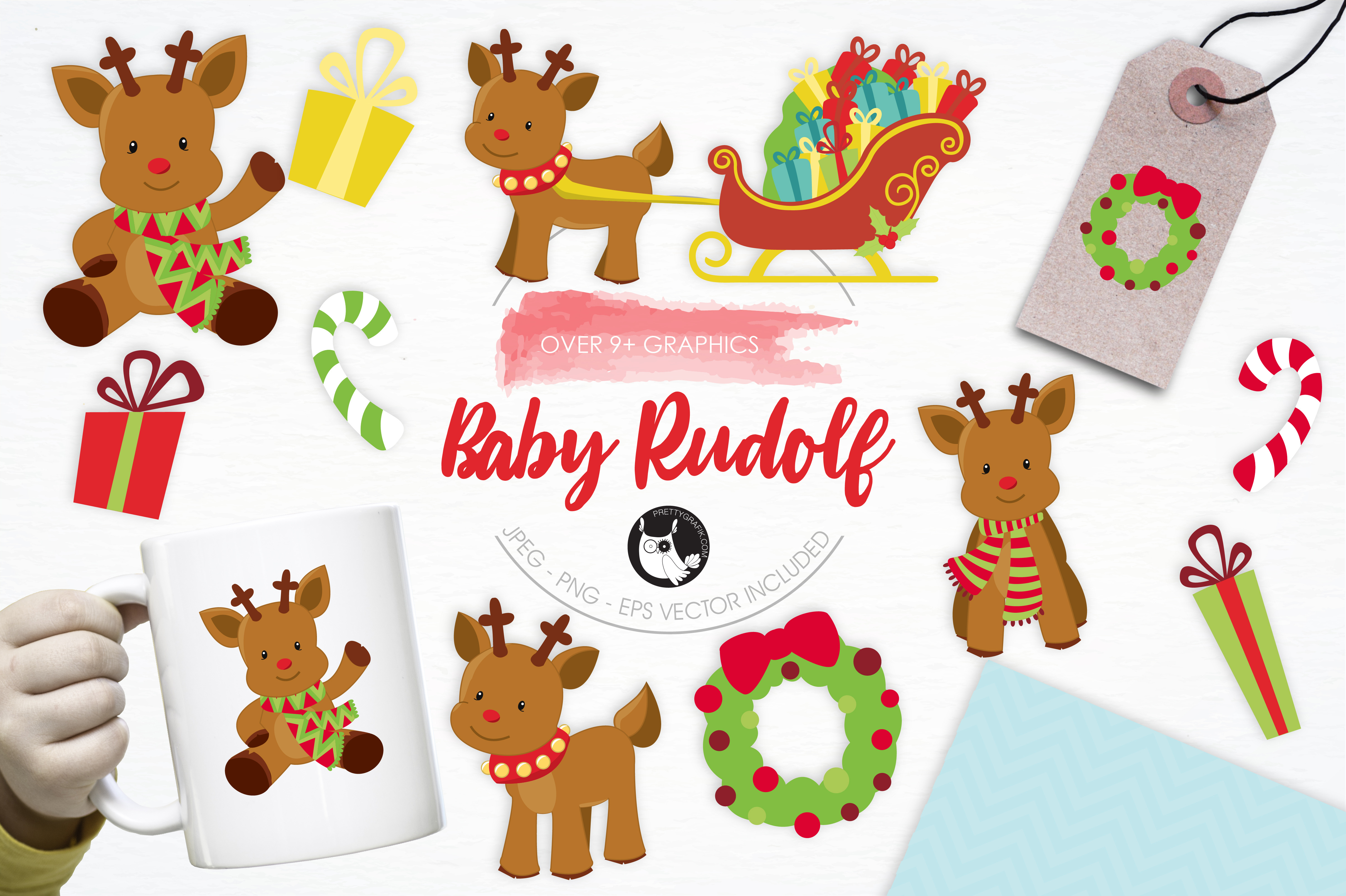 Baby Rudolf illustration pack, an Illustration by PrettyBundles