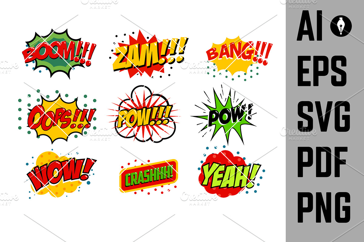 Set of comic style sound effects., an Icon by Vectorhight | Creative Market
