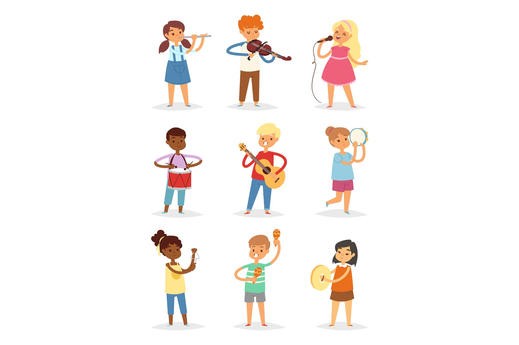 Music kids vector cartoon characters set of children singing or playing ...