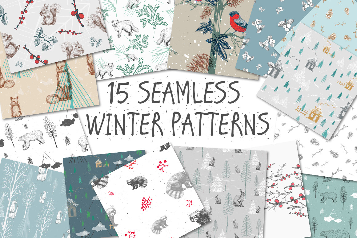 15 Seamless Winter Patterns!, a Pattern Graphic by ElenKoss