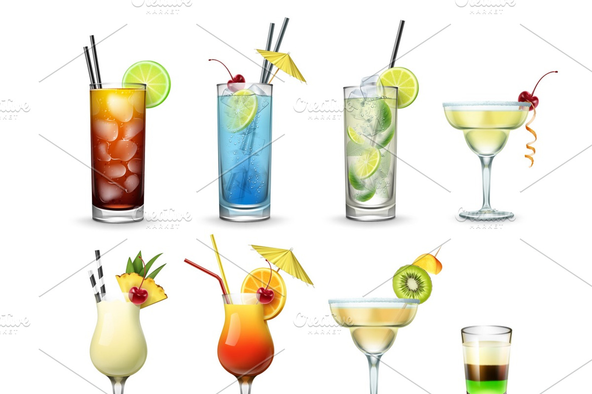 Set of popular cocktails, a Decorative Illustration by Microvector