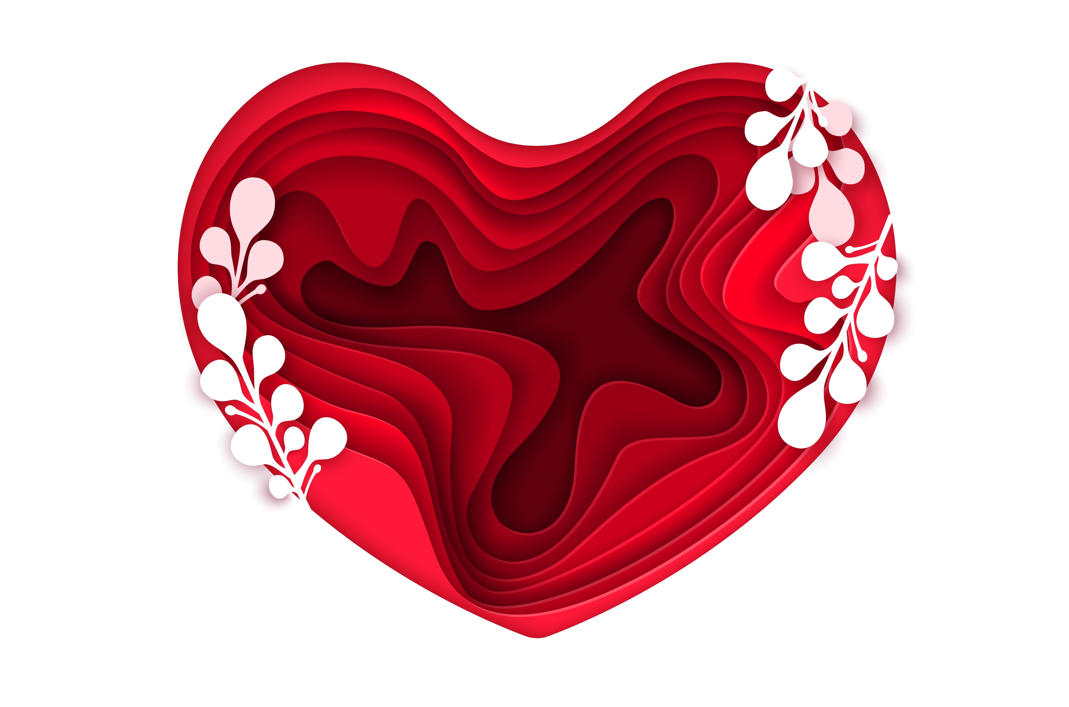 Paper cut red heart with white plant | Graphic Objects ~ Creative Market