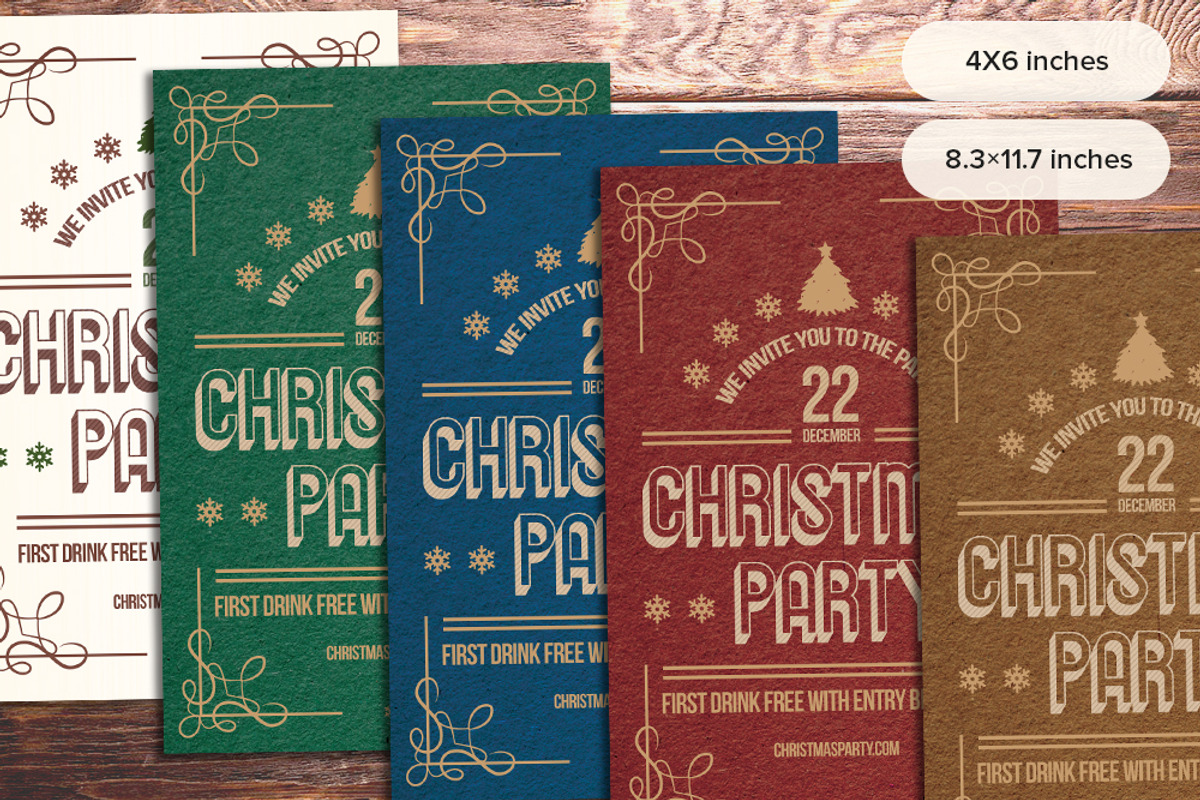 Christmas Retro Party Rustic, a Flyer Template by shaman