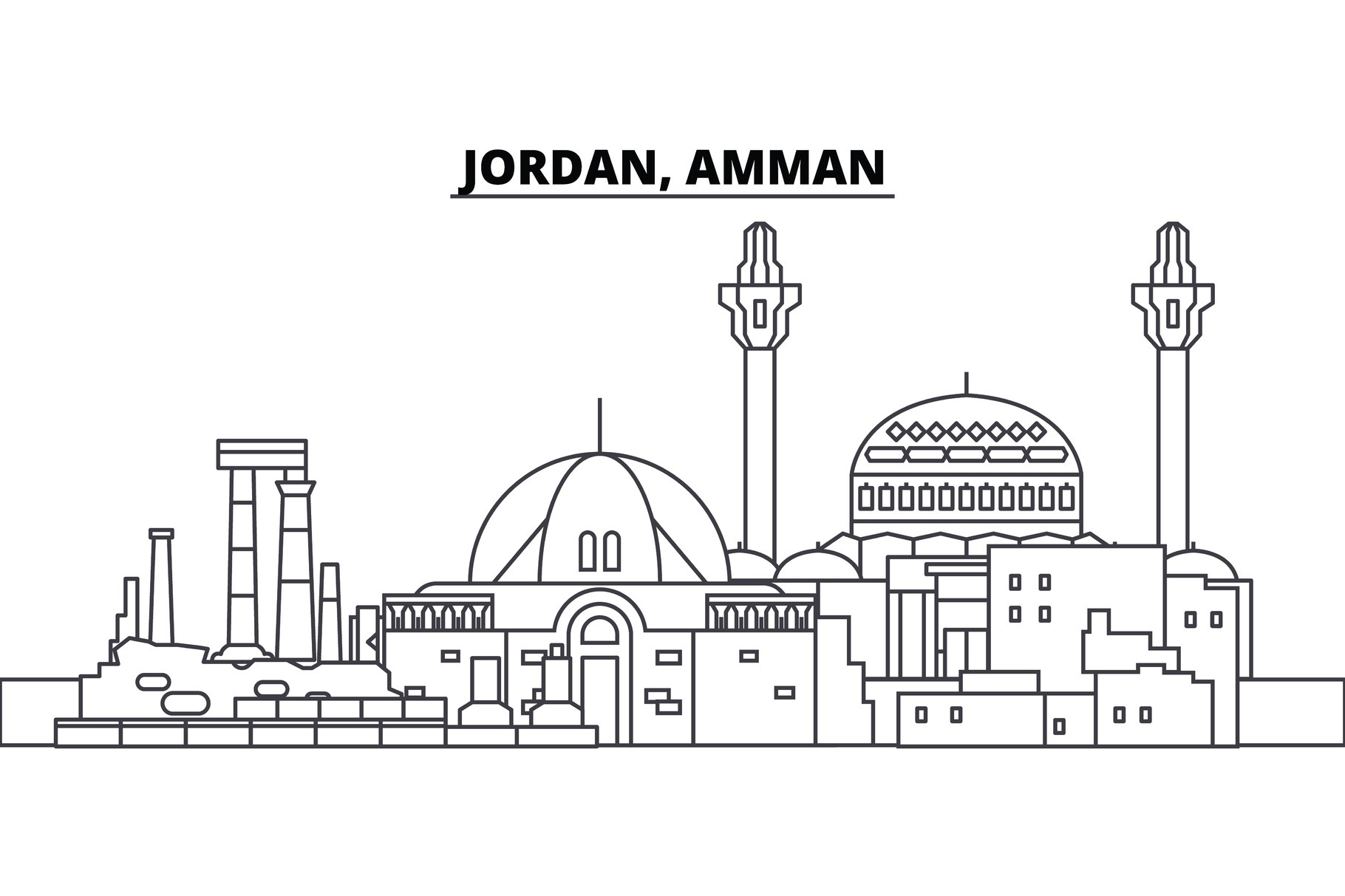 Jordan, Amman line skyline vector illustration. Jordan, Amman linear ...