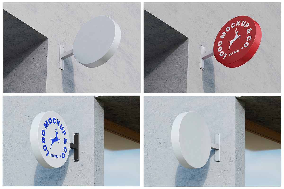 Round Shop Signage Board Mockup Set