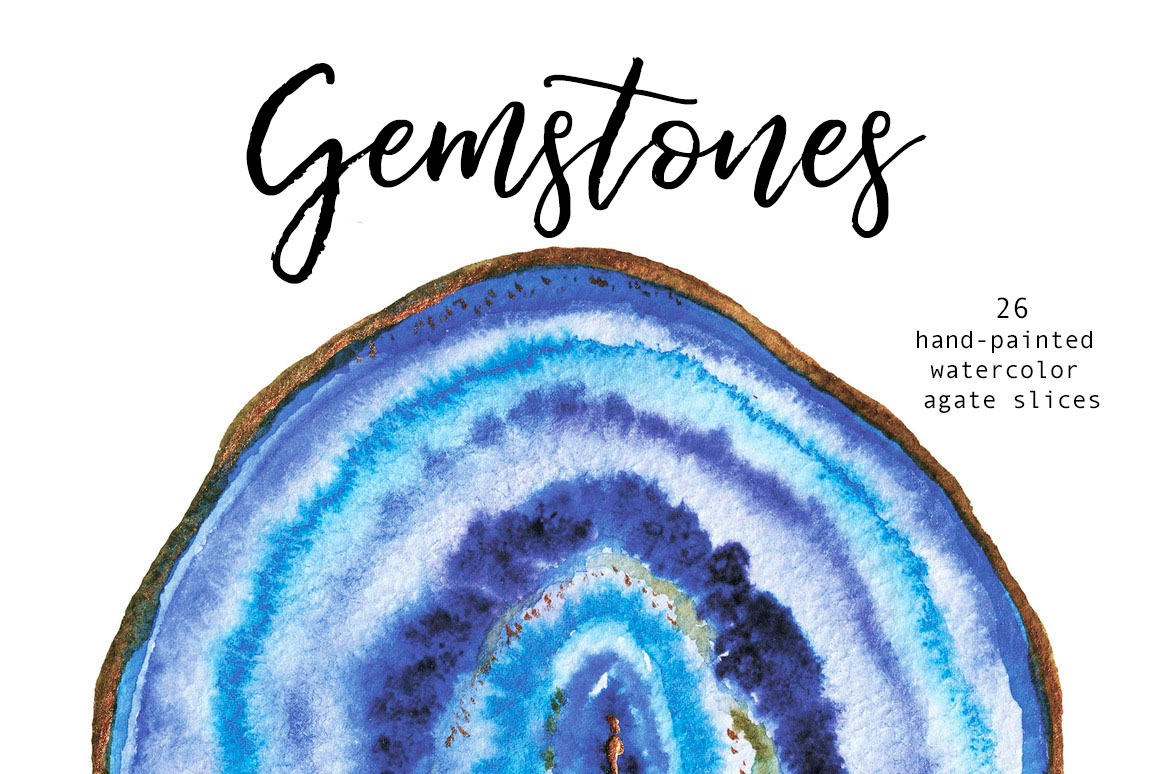 Watercolors agate gemstones clipart, an Illustration by digital_essence