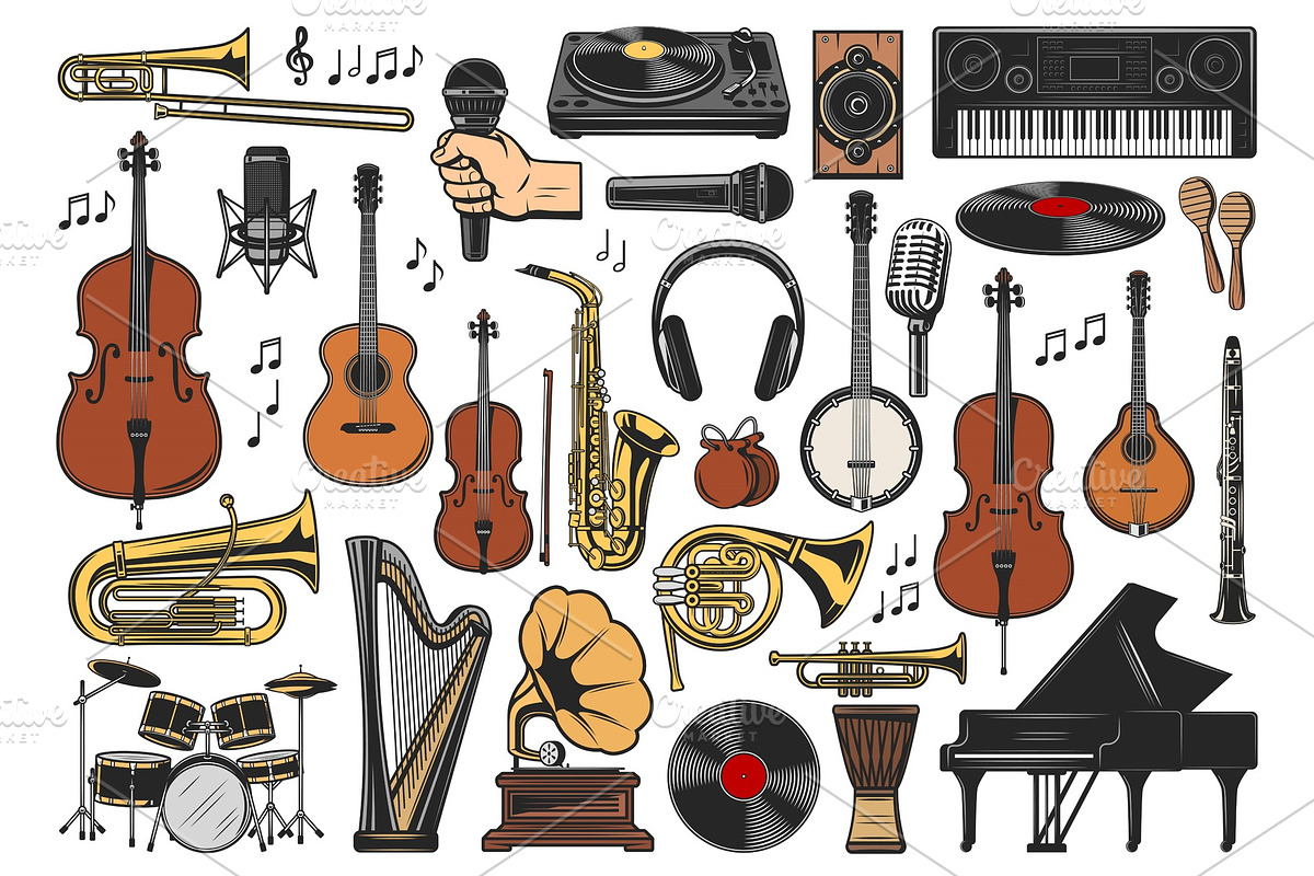 Music instruments and equipment, an Illustration by Vector Tradition