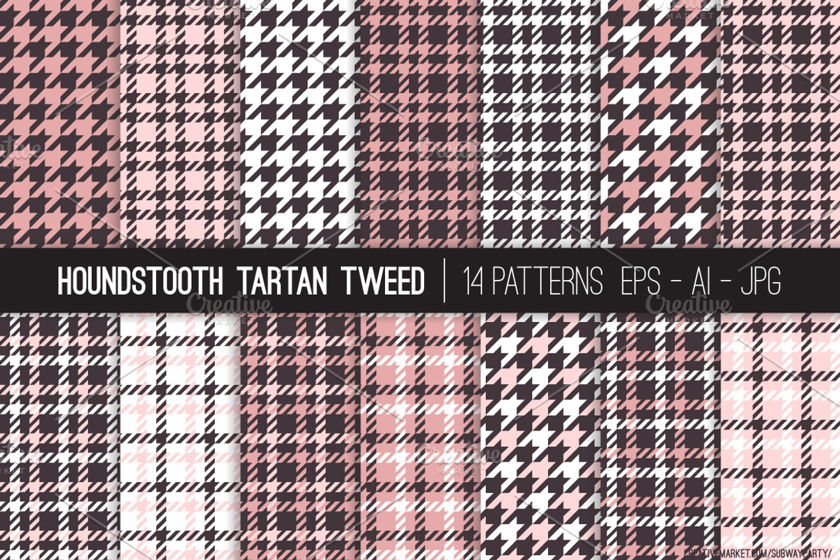 Vector Houndstooth Patterns Pink Blk, a Pattern Graphic by SubwayParty