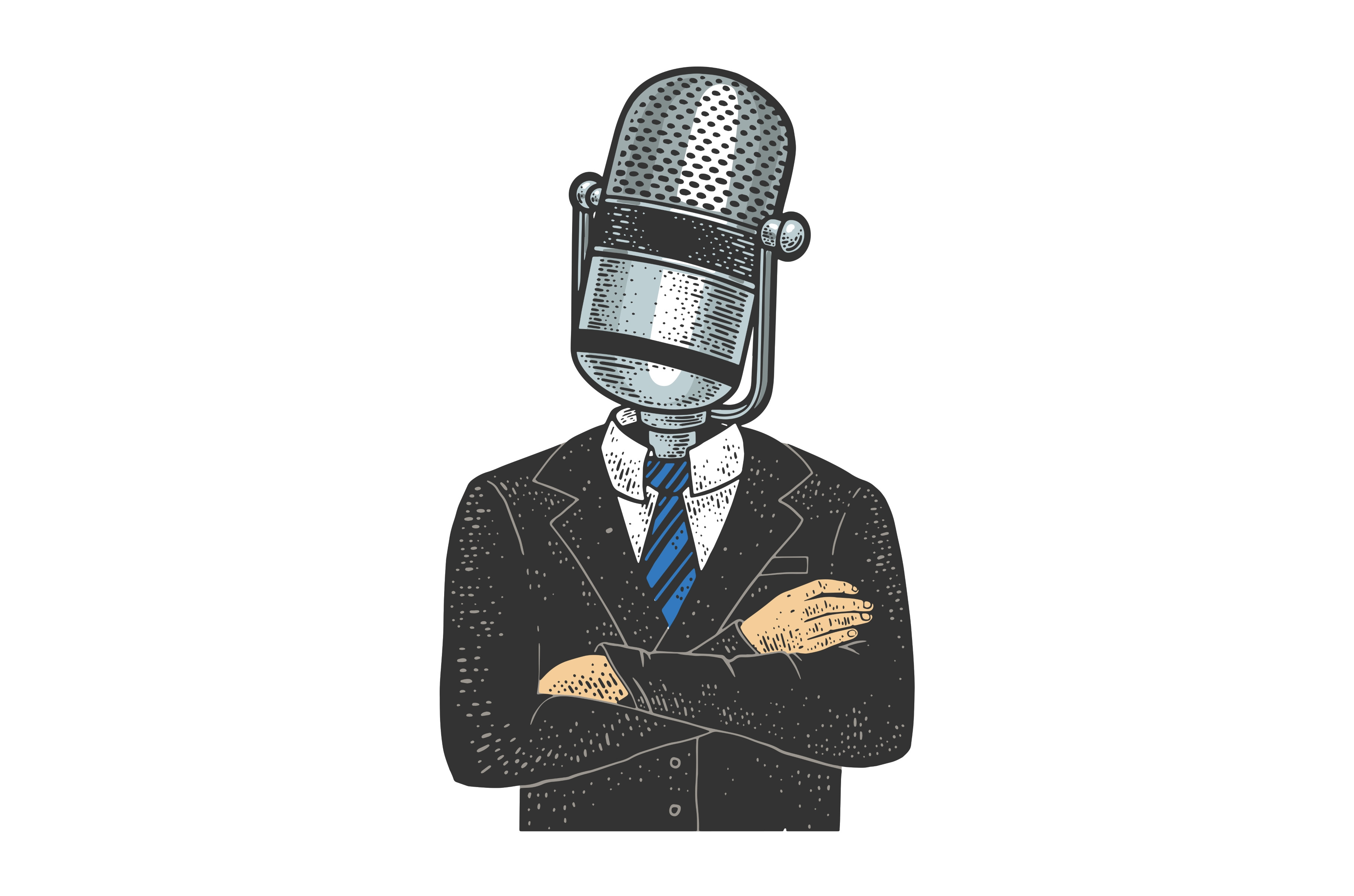 microphone head businessman vector, an Object Illustration by AlexArt