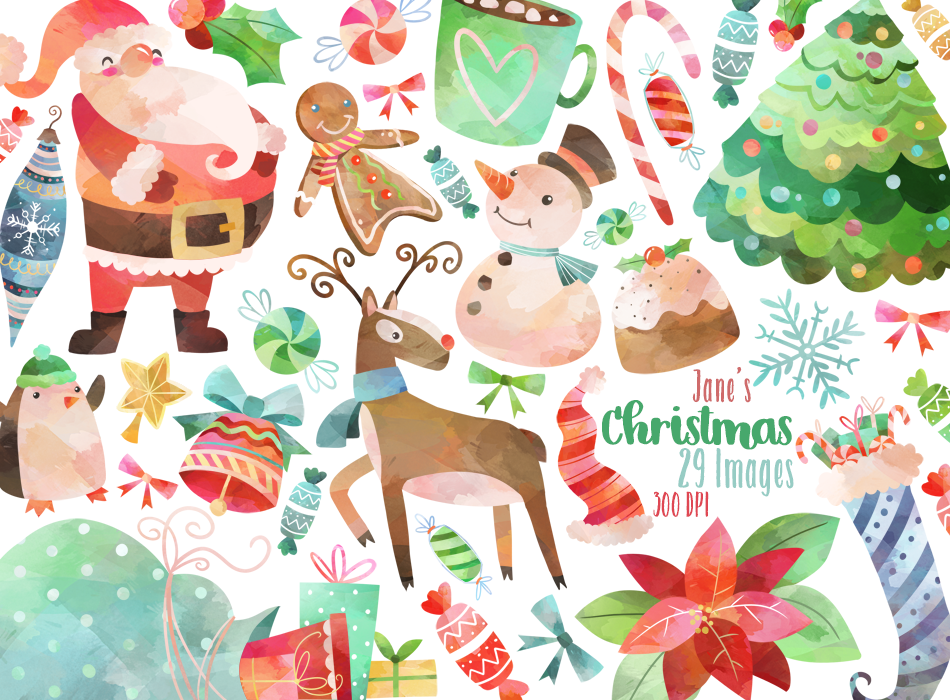 Watercolor Christmas Clipart, an Illustration by DigitalArtsi