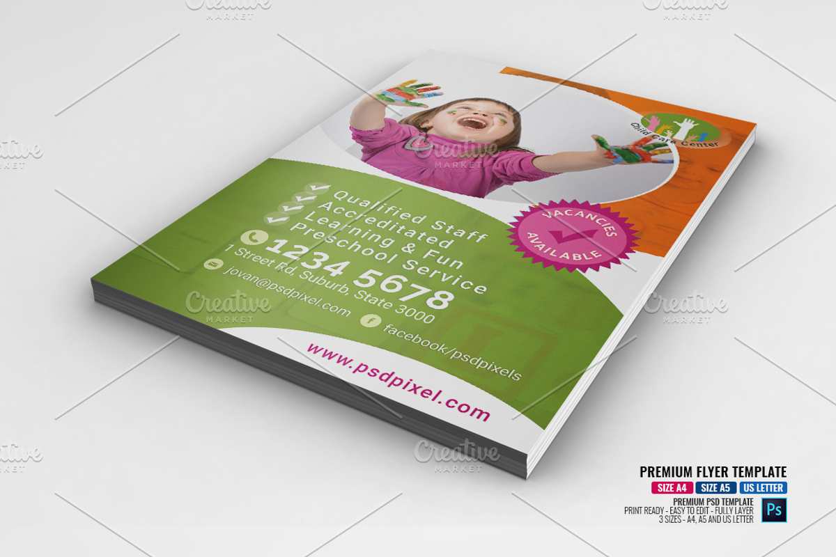 Daycare and Child Care Flyer, a Flyer Template by PSDPixel