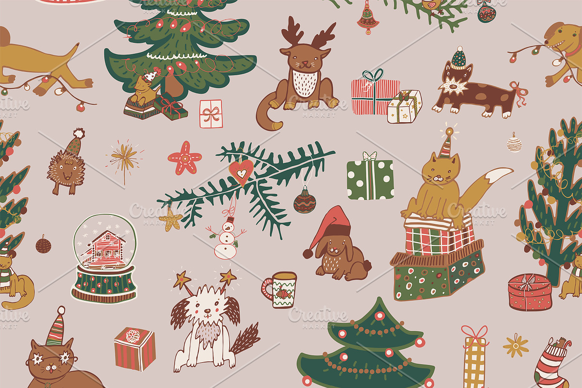 Christmas with pets, a Pattern Graphic by GooseFrol