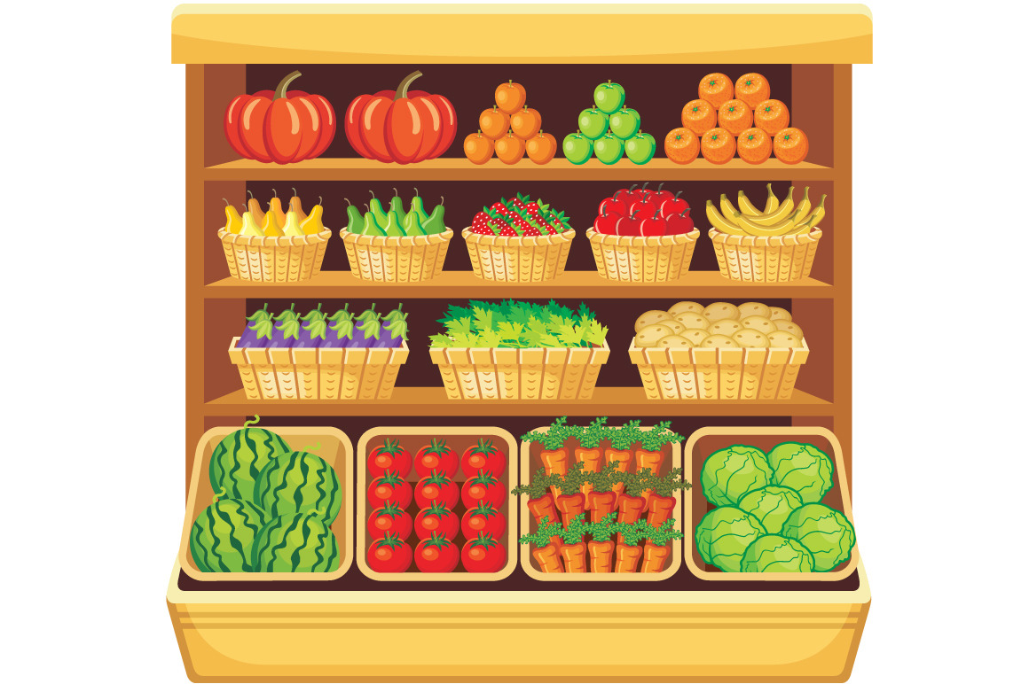 Shelves fruits and vegetables, a Food Illustration by Gurza SHOP