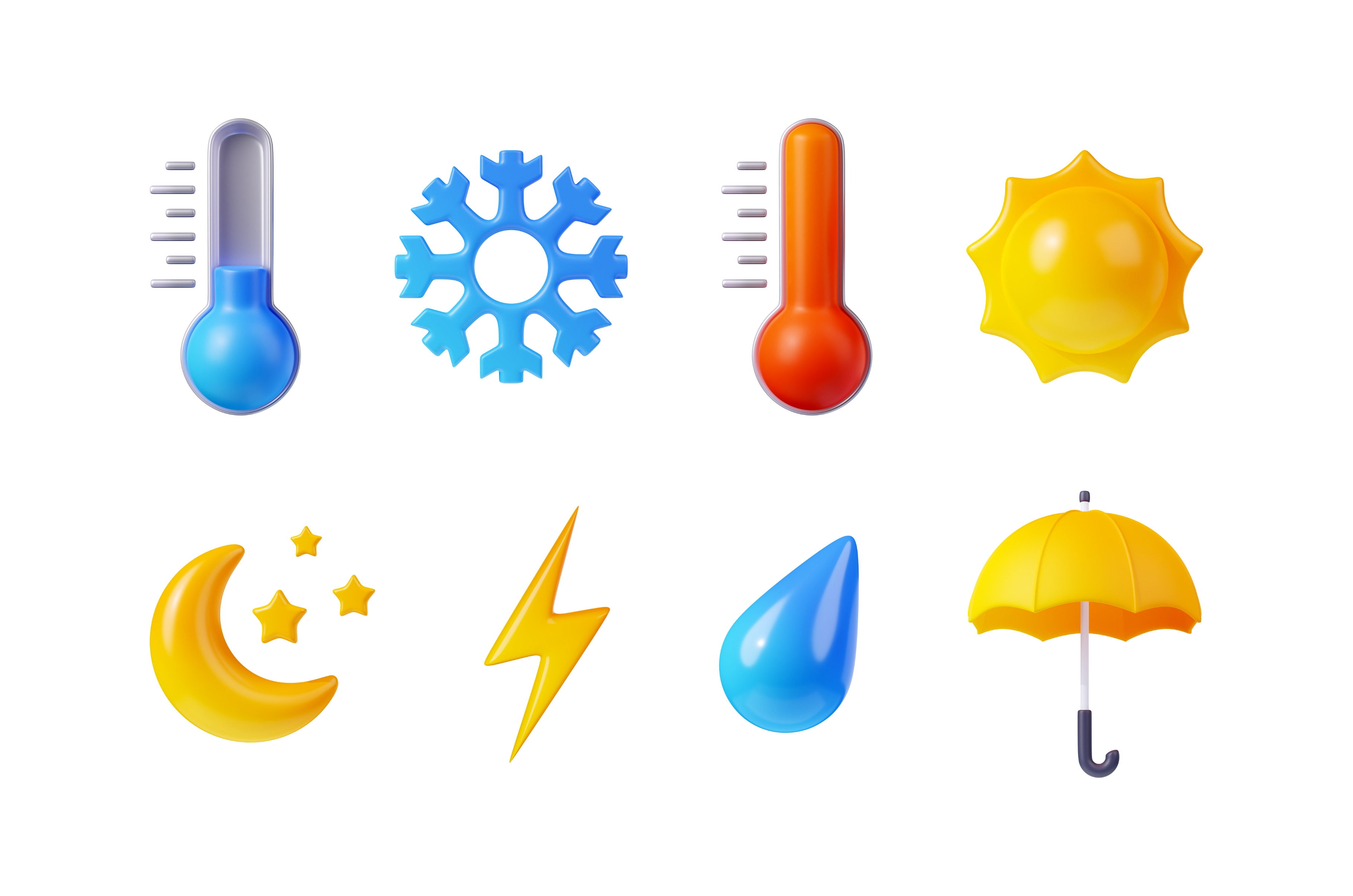 3d render weather icons set, sun | 3D Objects ~ Creative Market