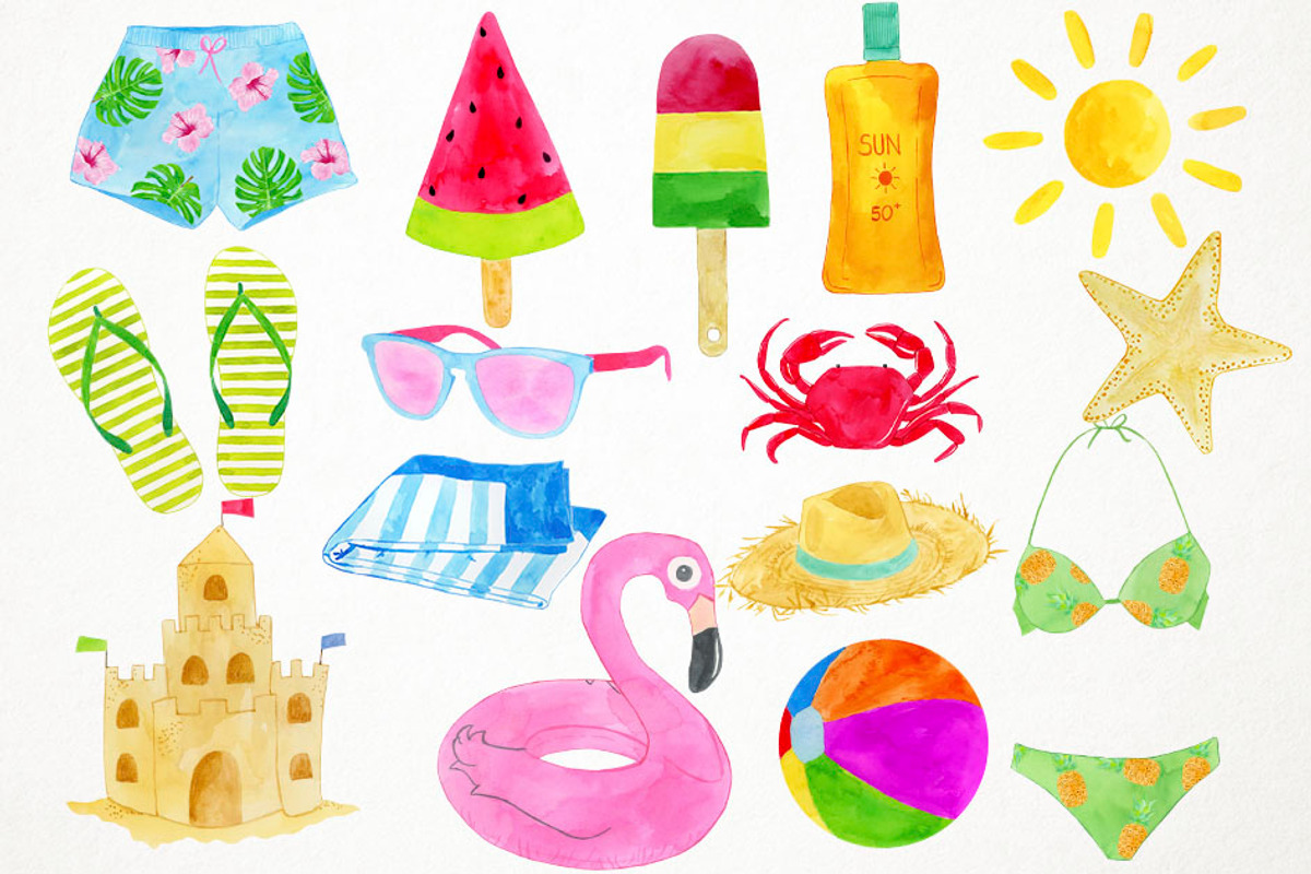 Watercolor Summer Clipart, an Illustration by Paulaparaula