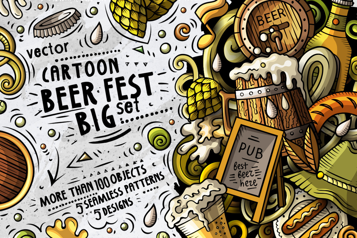 Beer Fest Cartoon Doodle Big Pack, an Object Graphic by BALABOLKA