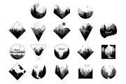 Set of monochrome landscapes in, an Illustration by TopVectors
