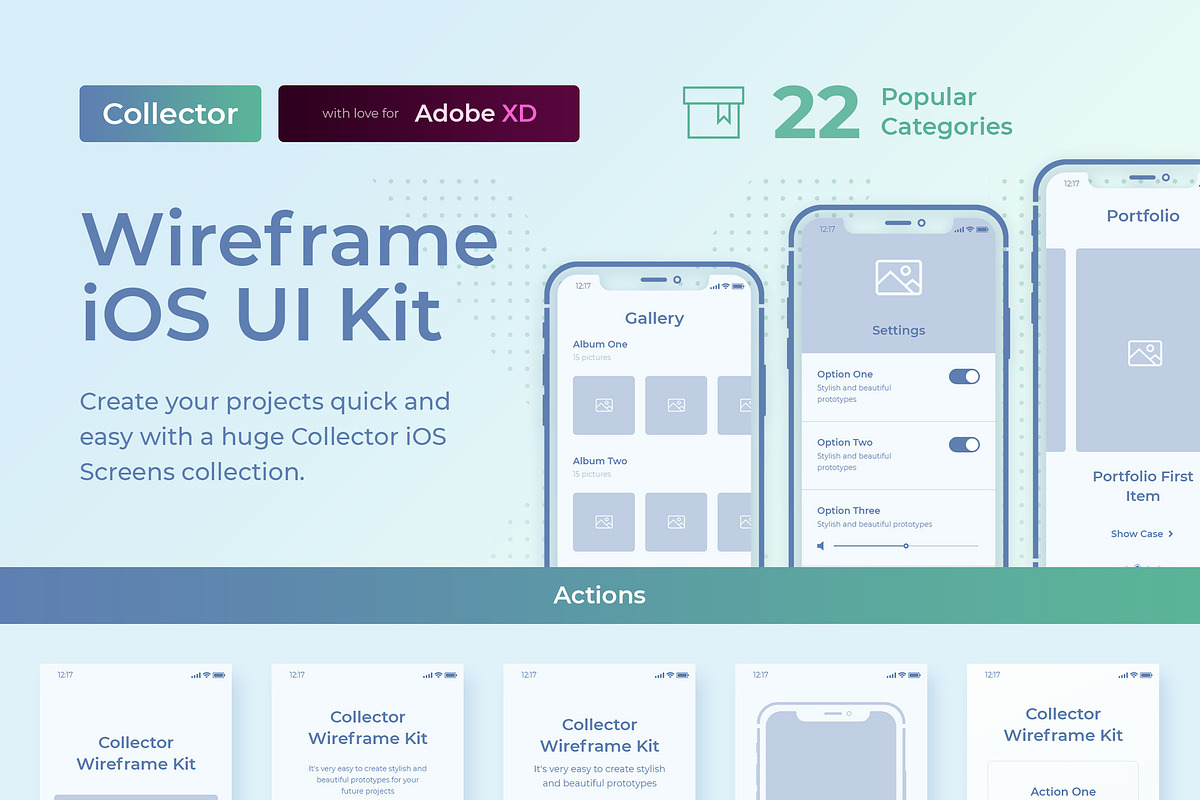 Collector iOS Wireframe UI Kit, a Wireframe Template by Creatoly