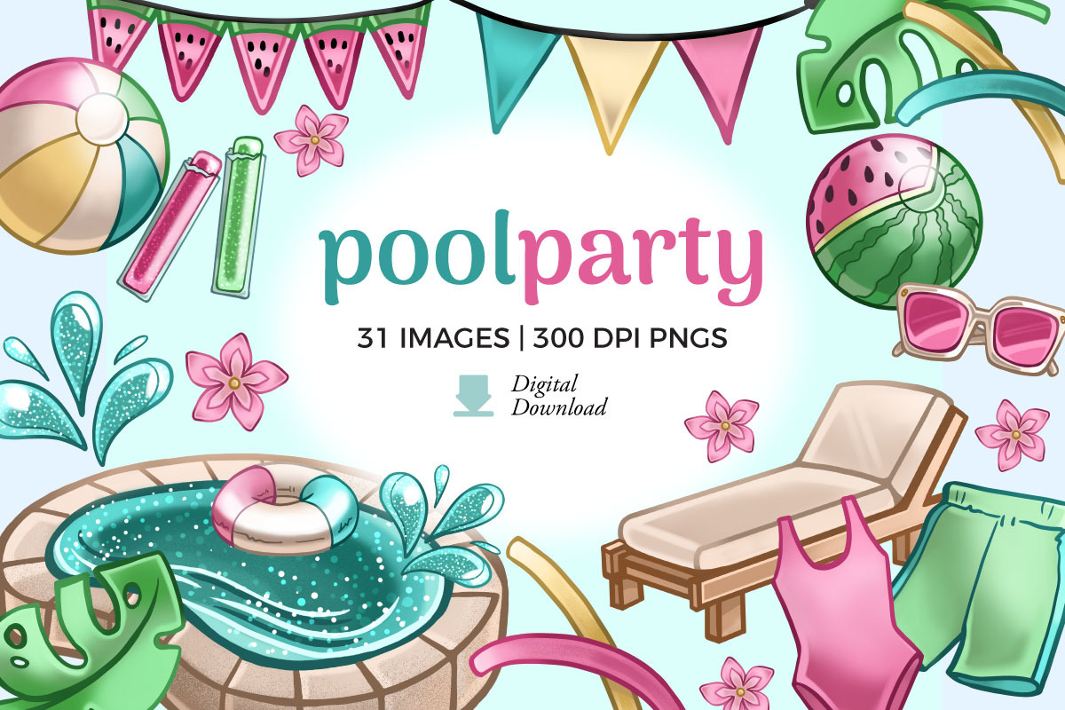 Pool Party Clipart, a Seasonal Illustration by TheClipAtelier