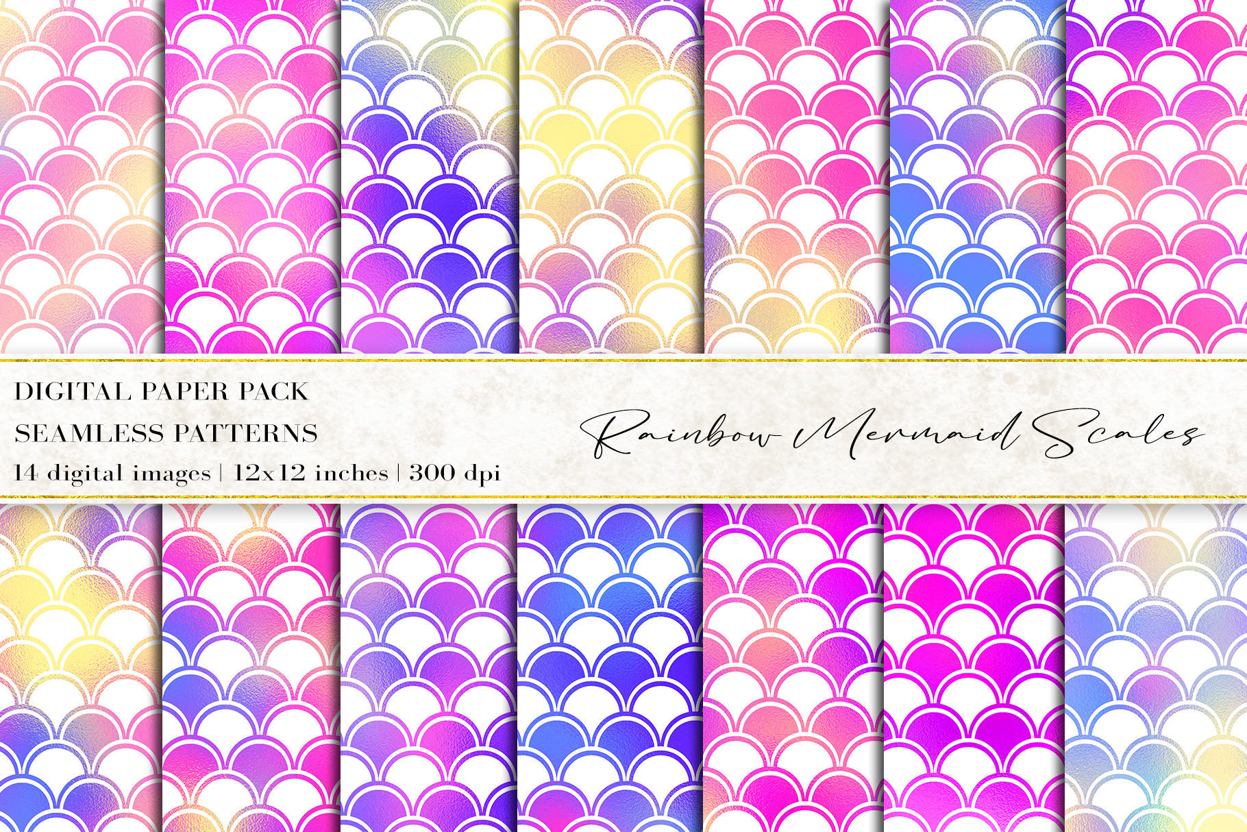 Rainbow Mermaid Scales Digital Paper, a Pattern Graphic by BonaDesigns