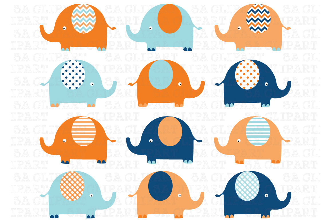 Elephants Clip Art (coral blue ), an Illustration by SA ClipArt