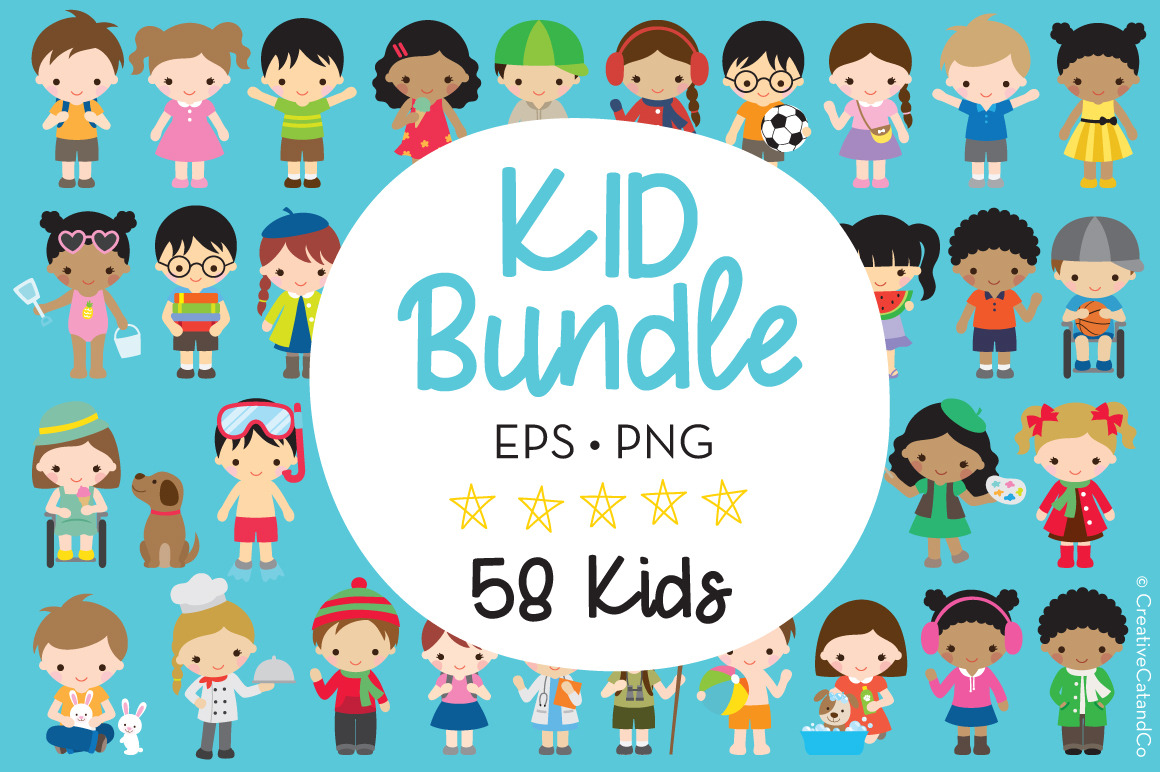 Kid Character Bundle EPS PNG, an Education Illustration by CreativeCatandCo