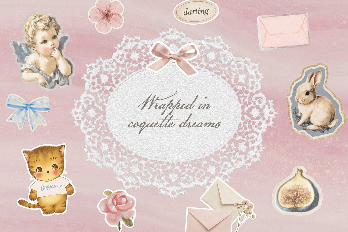 Coquette Dreams Vintage Collage Pack, an Object Graphic by lerinartstudio