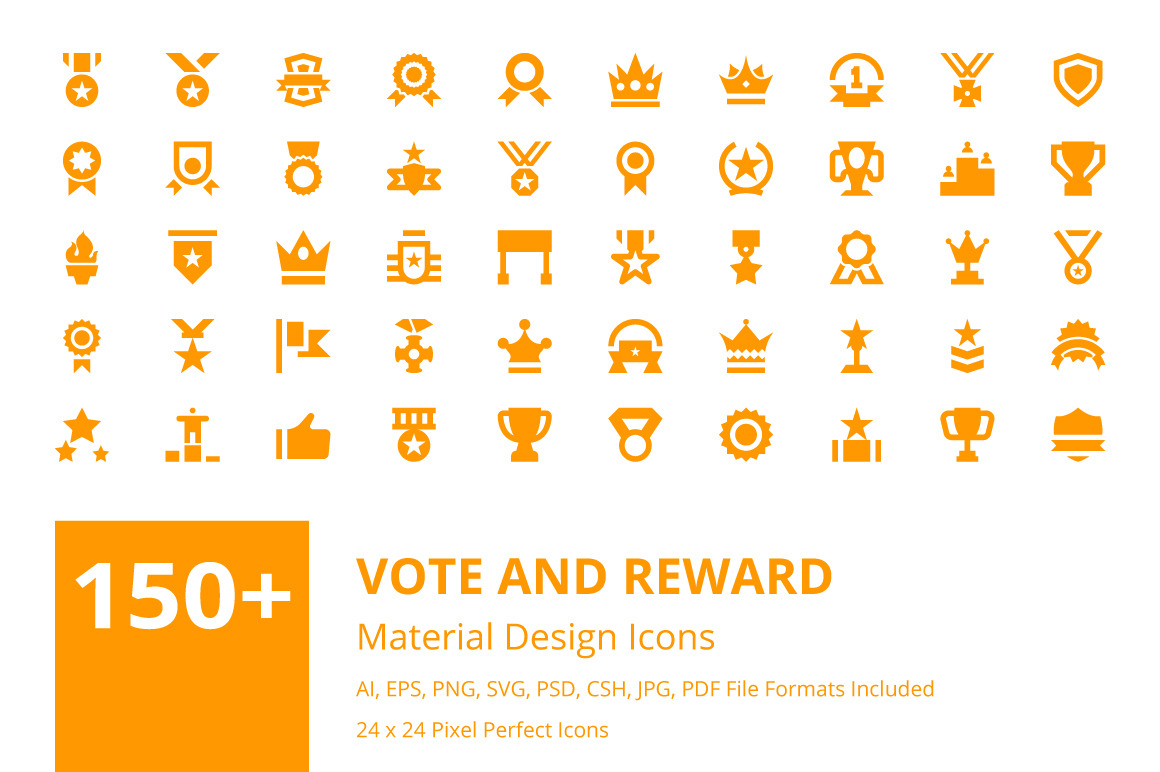 150+ Vote and Reward Material Icons, an Icon by Creative Stall