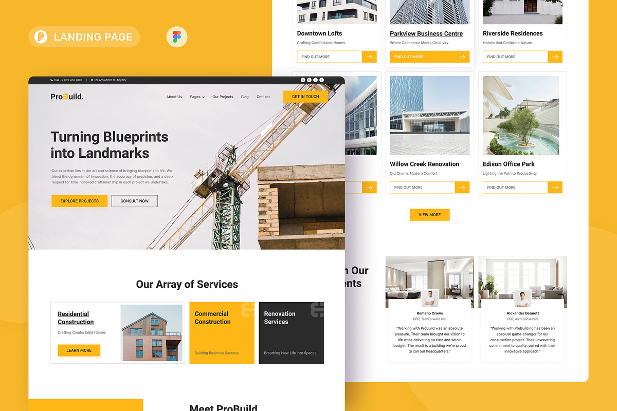 ProBuild - Construction Landing Page, an UI Kit Template by peterdraw