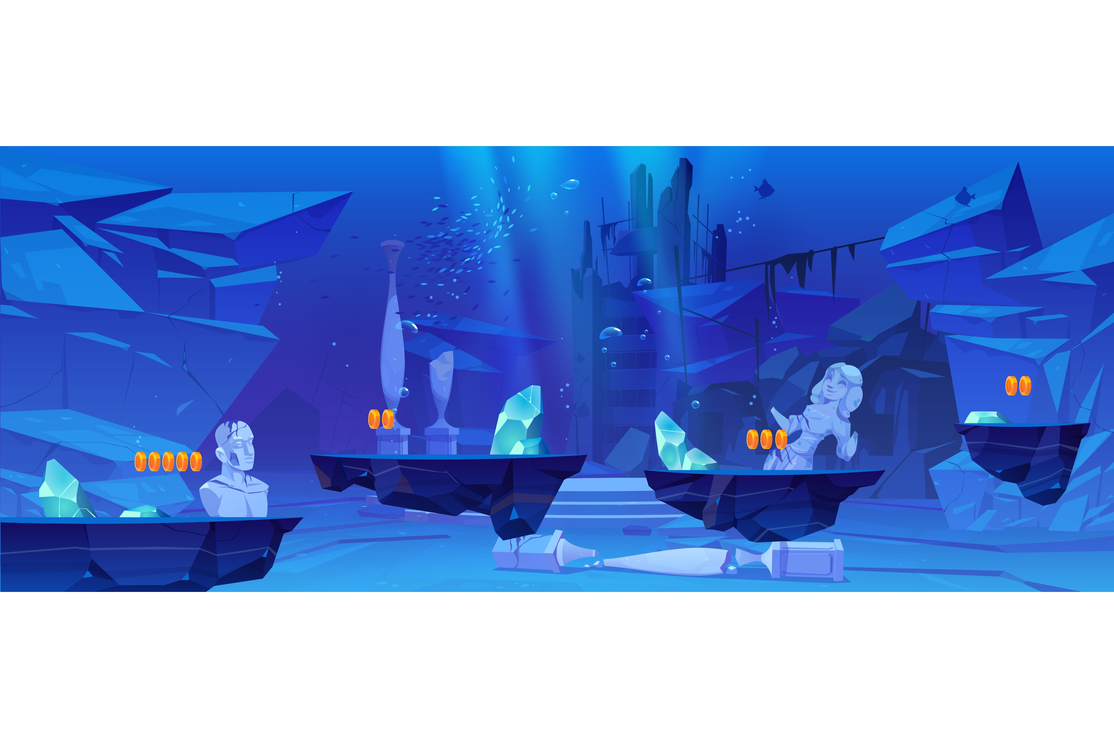Game level background with platforms, an Illustration by art PVP - market