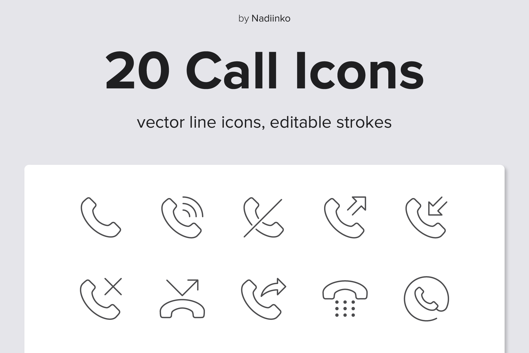 Phone Call Line Icons, an Outline Icon by Nadiinko
