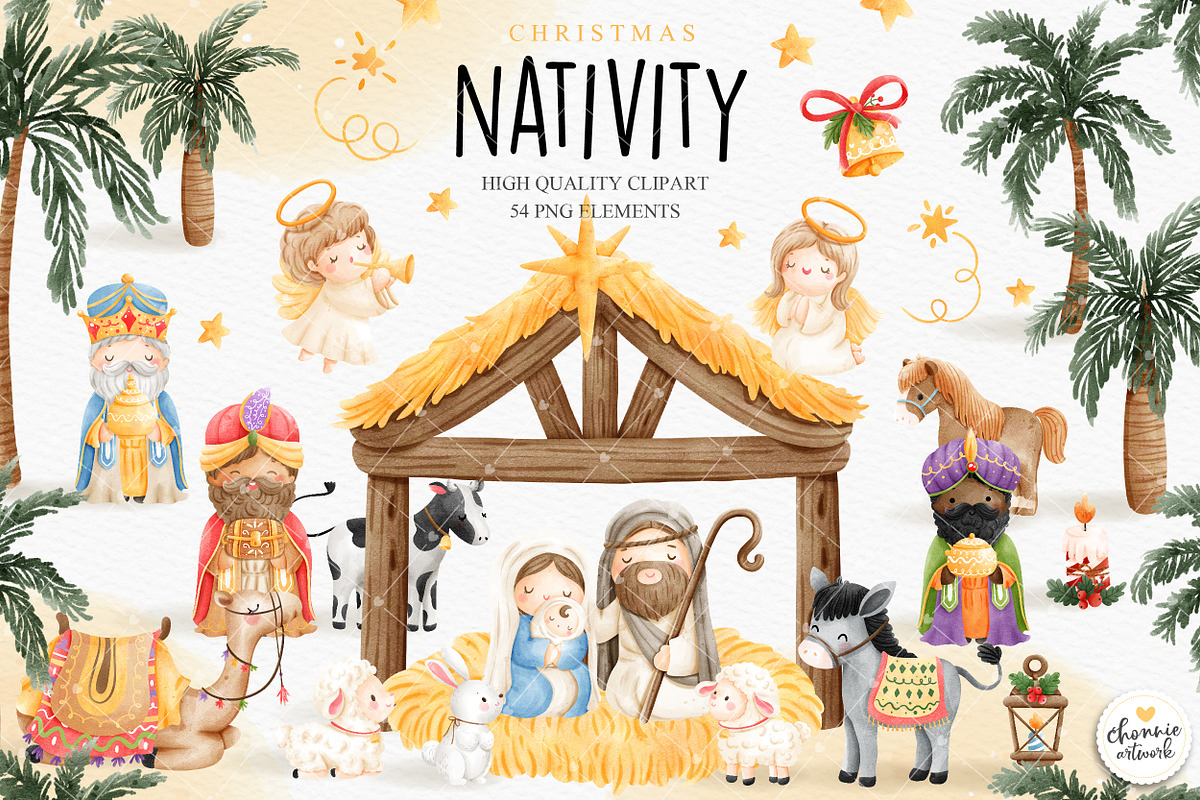 Christmas Nativity Clipart, an Illustration by Chonnieartwork